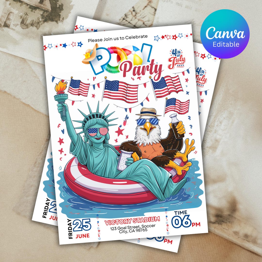 4th of July Pool Party Invitation - Independence Day Pool Party ...