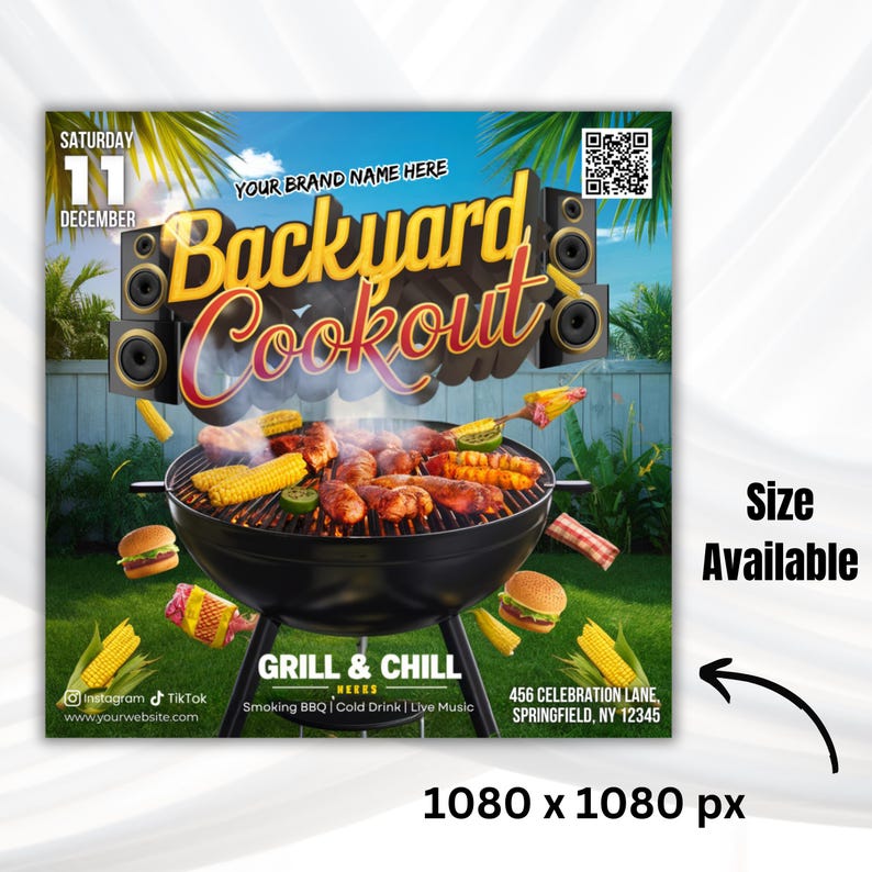 Backyard Cookout Flyer, BBQ Flyer, Summer Cookout Flyer, DIY Canva ...