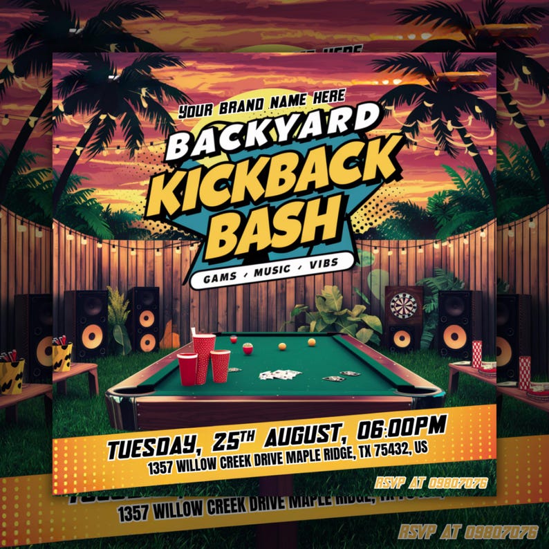 Backyard Kick Flyer, Games & Vibe Flyer, Summer Outdoor Event Flyer, DIY Canva Editable Design ...