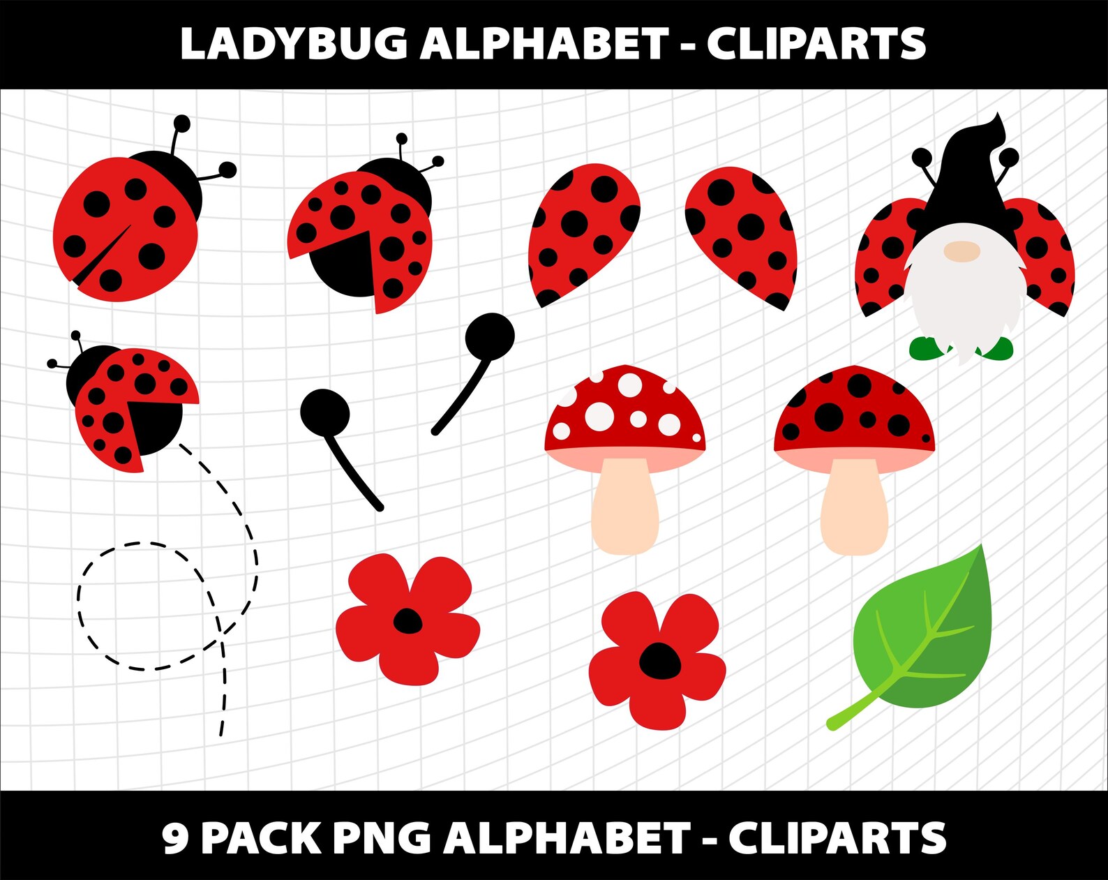 Ladybug Doodle Alphabet Letters Bundle Spring PNG Font Sublimation DTF ...
