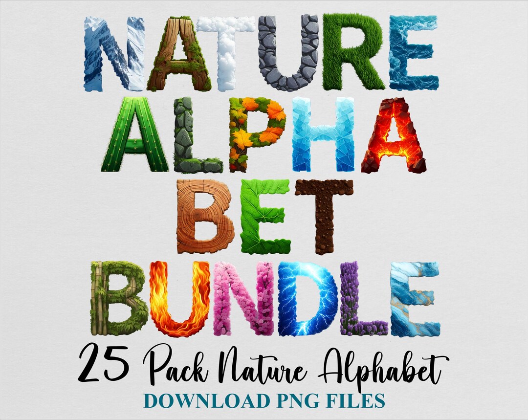 3d Nature Alphabet Cliparts Bundle Watercolor PNG Font, Sublimation ...