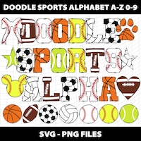 Baseball Doodle Font Bundle PNG, Hand Drawn Retro Baseball Pattern ...