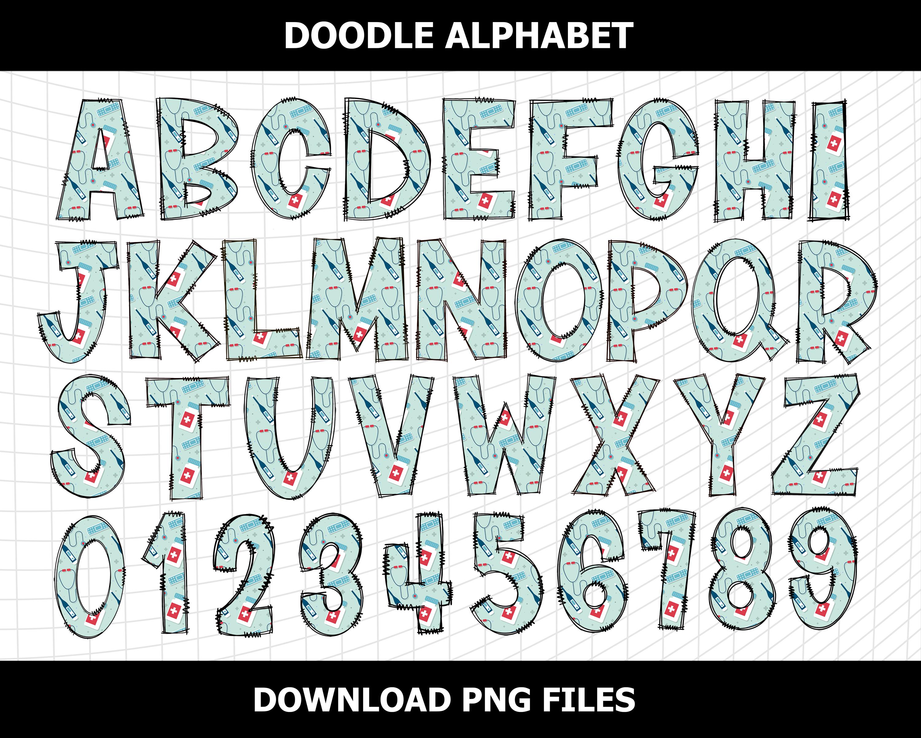 Medical Doctor Nurse Nursing Doodle Alphabet Letters Clipart Bundle PNG ...