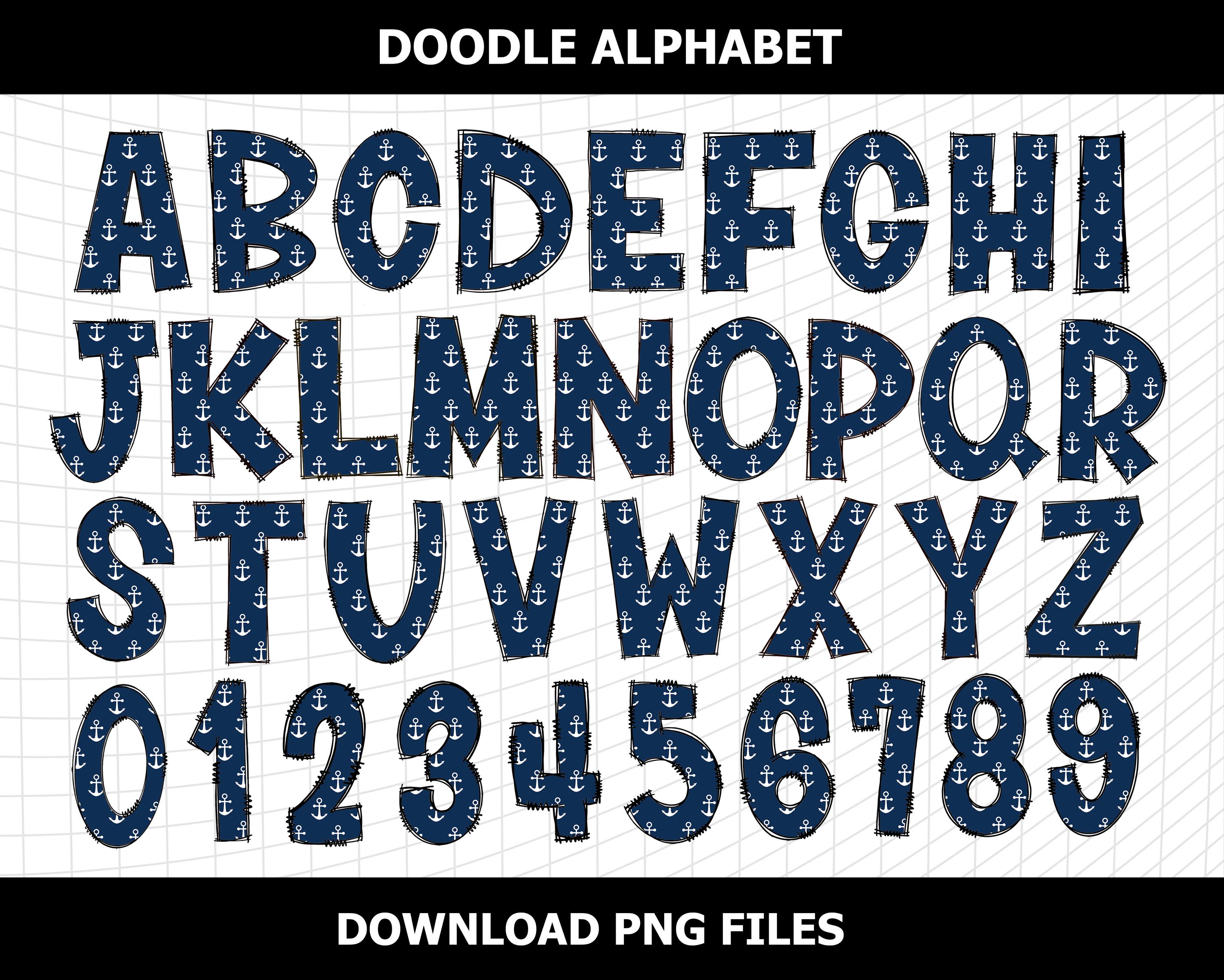 Nautical Sailing Doodle Alphabet Letters Bundle PNG Font Sublimation ...