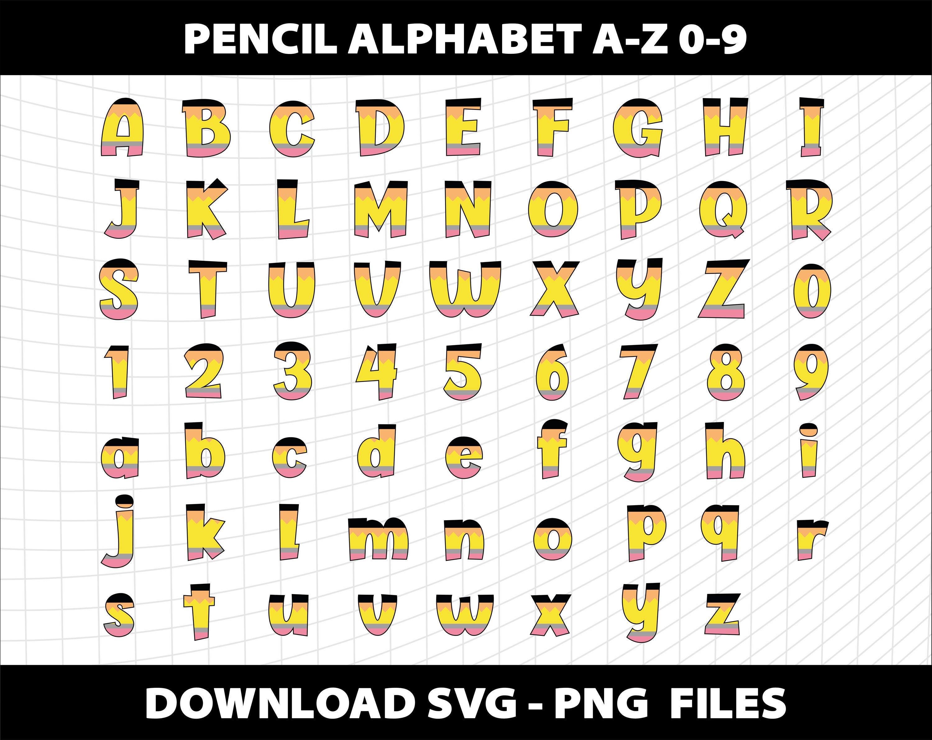 Pencil Back to School Alphabet Letters Doodle Cliparts Bundle SVG PNG ...