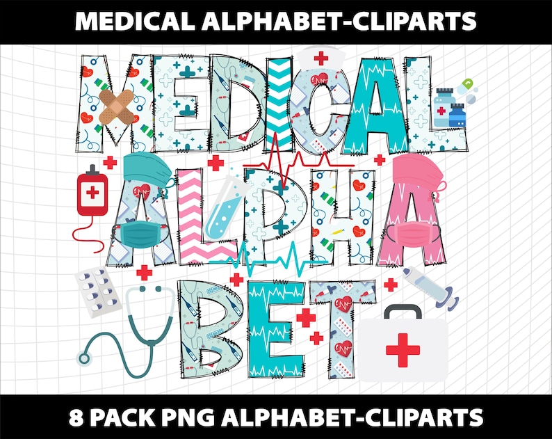 Medical Doctor Nurse Nursing Doodle Alphabet Letters Clipart Bundle PNG ...