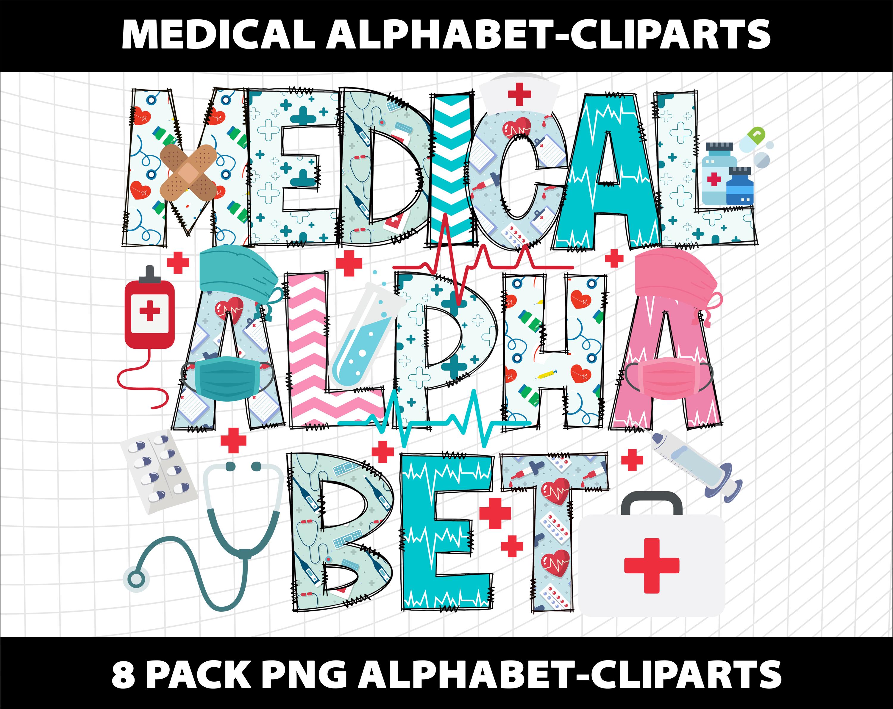 Medical Doctor Nurse Nursing Doodle Alphabet Letters Clipart Bundle PNG ...