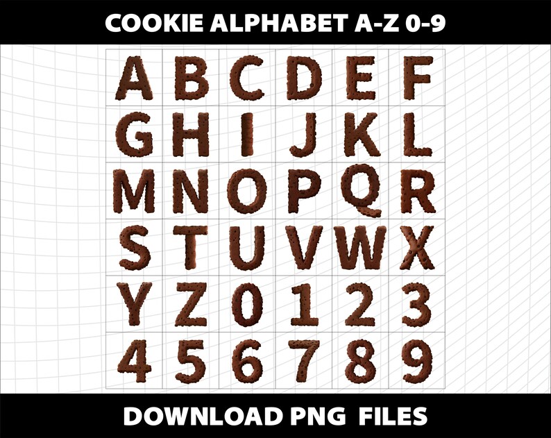 Watercolor Cookie Alphabet Clipart Bundle: PNG Font, Sublimation Design ...