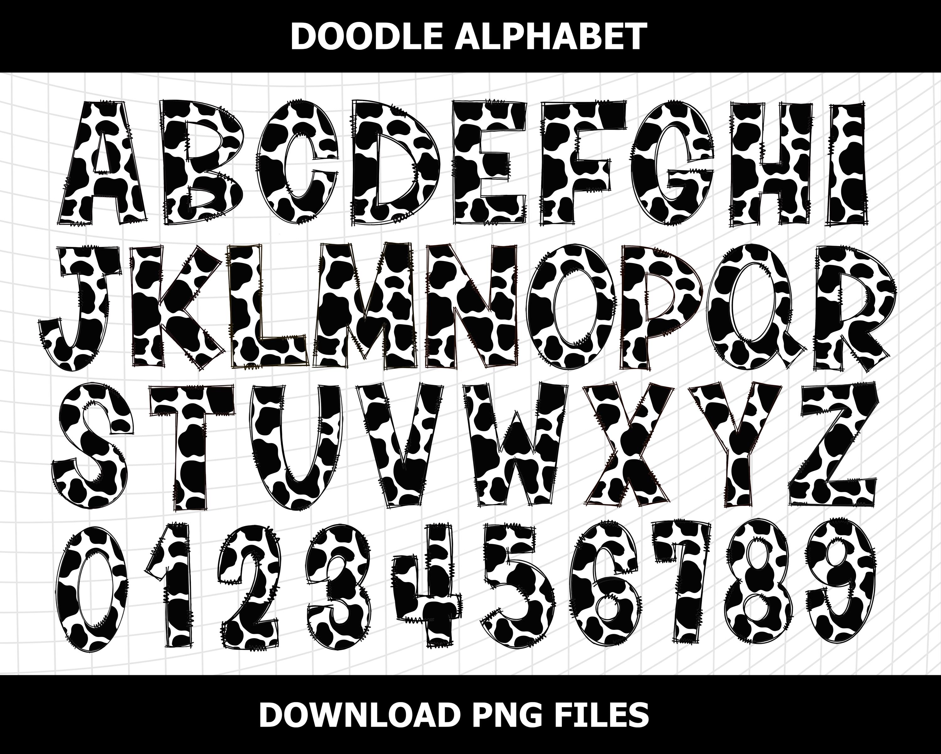 Wild Animals Doodle Alphabet Letters Bundle PNG Font Leopard Zebra ...