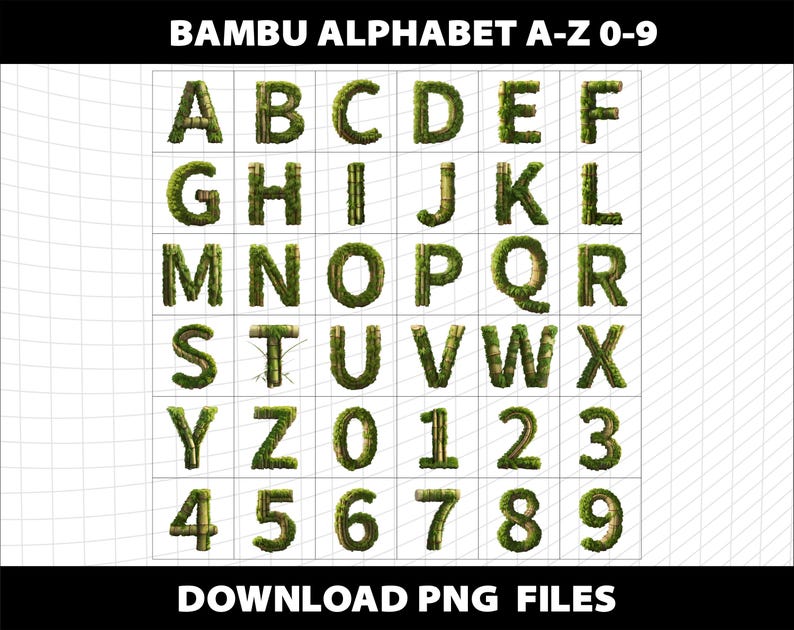 Watercolor Bambu Alphabet Clipart Bundle: PNG Font, Sublimation Design ...
