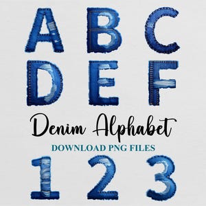 Denim Alphabet Letters Watercolor Cliparts Bundle: PNG Font ...