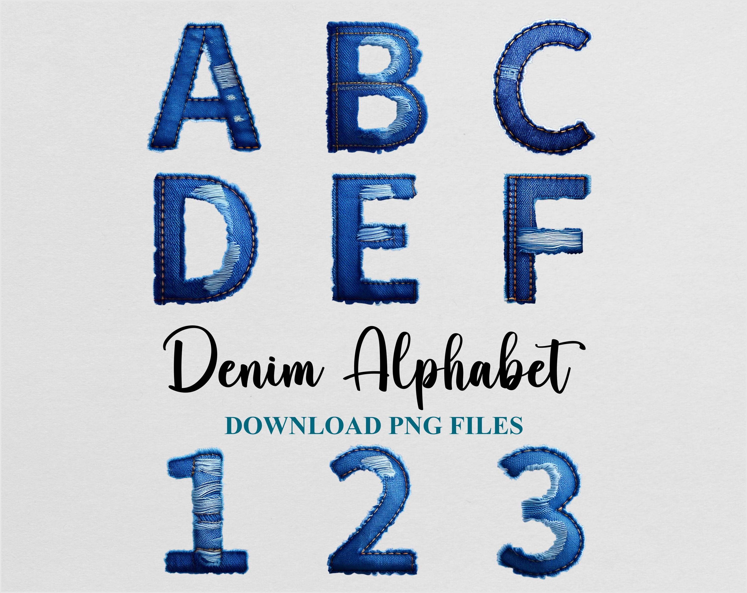 Denim Alphabet Letters Watercolor Cliparts Bundle: PNG Font ...