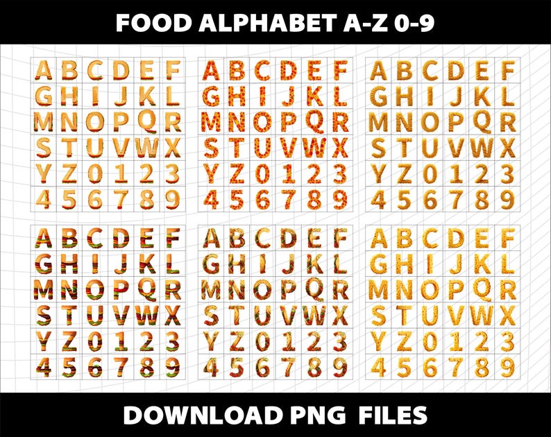 3d Food Alphabet Letters Clipart Bundle PNG Font Hamburger Pizza Cheese ...