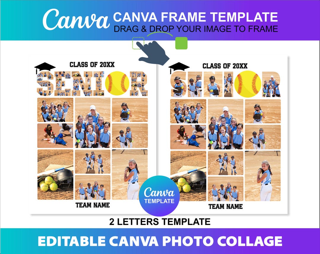 Senior Softball Photo Collage Template: Canva Class of 2025 (digital ...