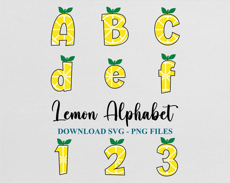 Lemon Alphabet Clipart Bundle: SVG PNG Font, Printable Design (digital ...