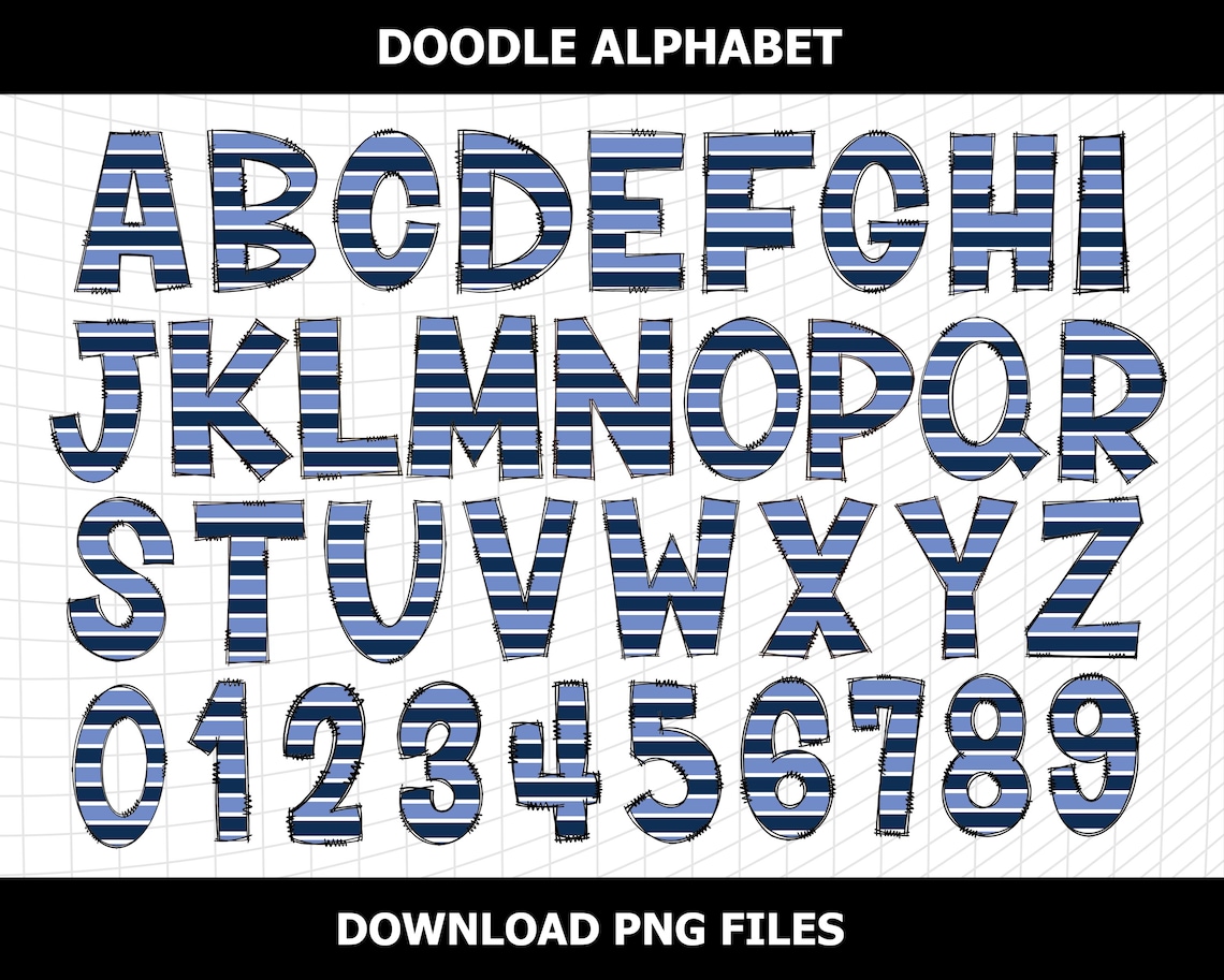 Nautical Sailing Doodle Alphabet Letters Bundle PNG Font Sublimation ...
