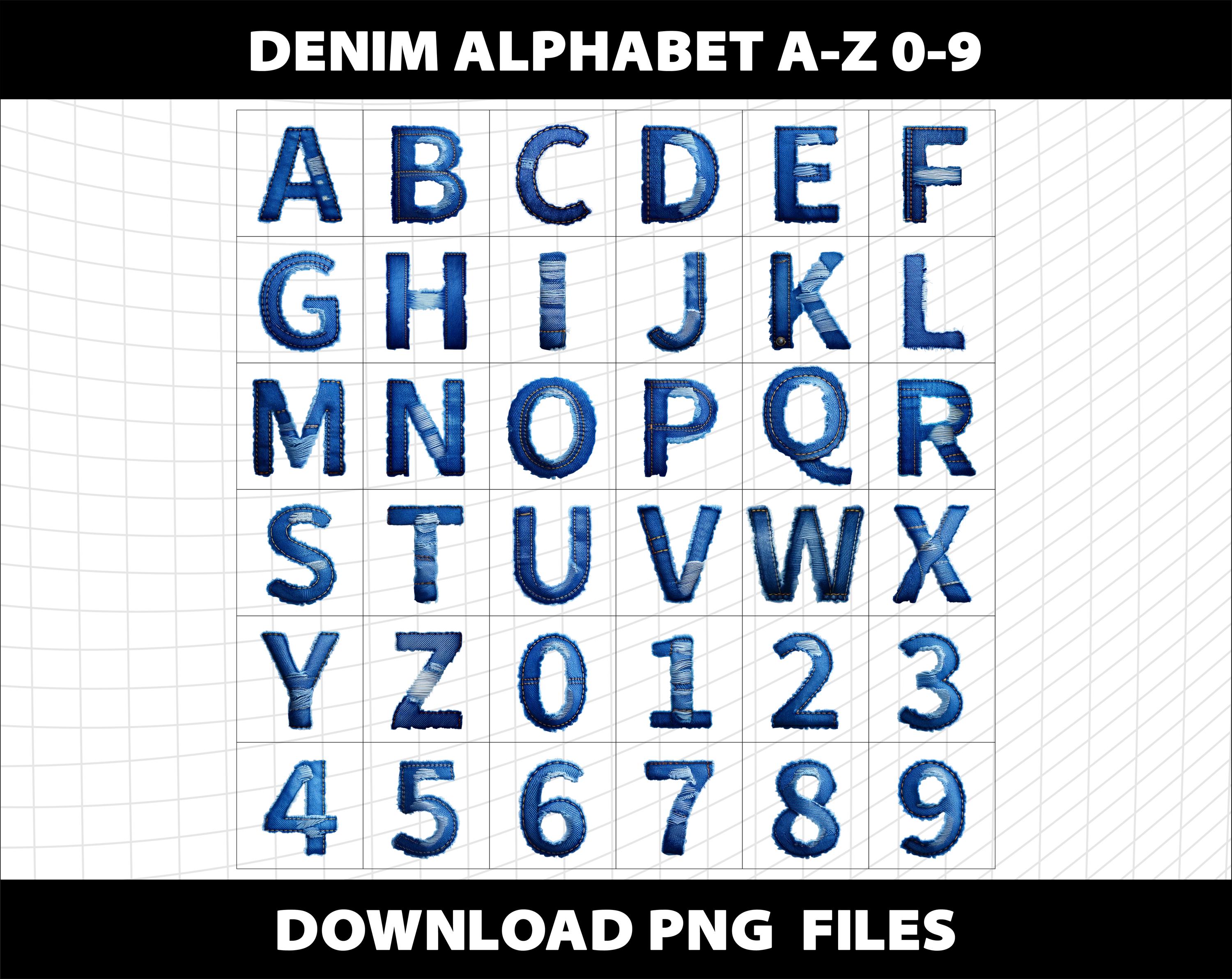 Denim Alphabet Letters Watercolor Cliparts Bundle: PNG Font ...
