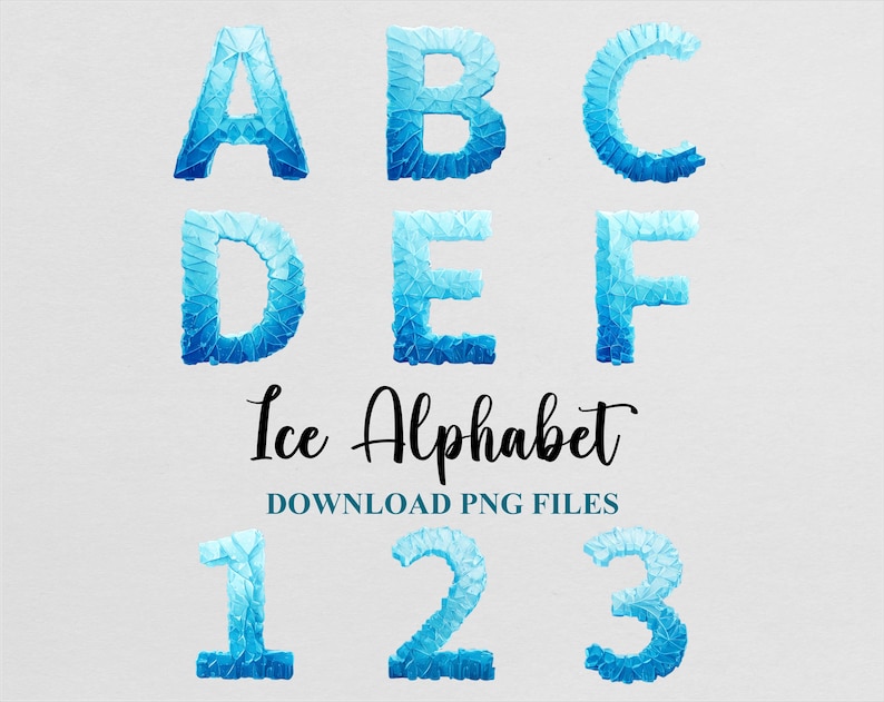 Ice Alphabet Watercolor Clipart Bundle: PNG Font, Sublimation Design ...