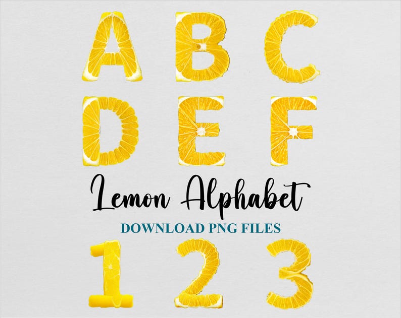 Lemon Alphabet Watercolor Clipart Bundle: Fruit Letters PNG Font ...