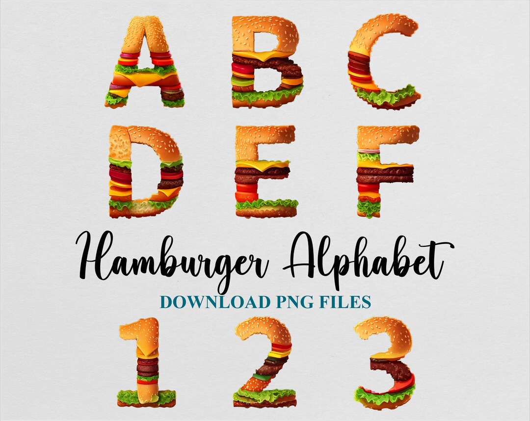 Hamburger Alphabet Clipart Bundle: PNG, SVG Fonts (digital Download ...