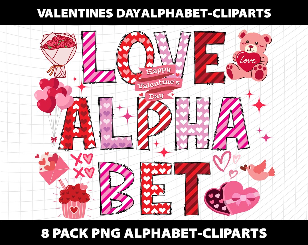 Valentines Day Doodle Alphabet Letters Cliparts Bundle: PNG ...