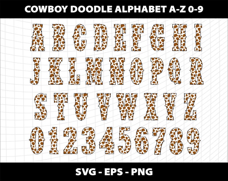 Cowboy Doodle Alphabet Letters Cliparts Bundle PNG Font Sublimation DTF ...
