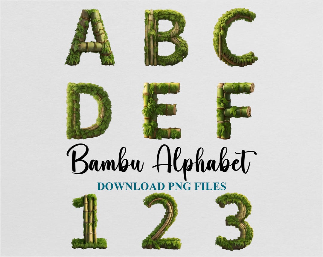 Watercolor Bambu Alphabet Clipart Bundle: PNG Font, Sublimation Design ...