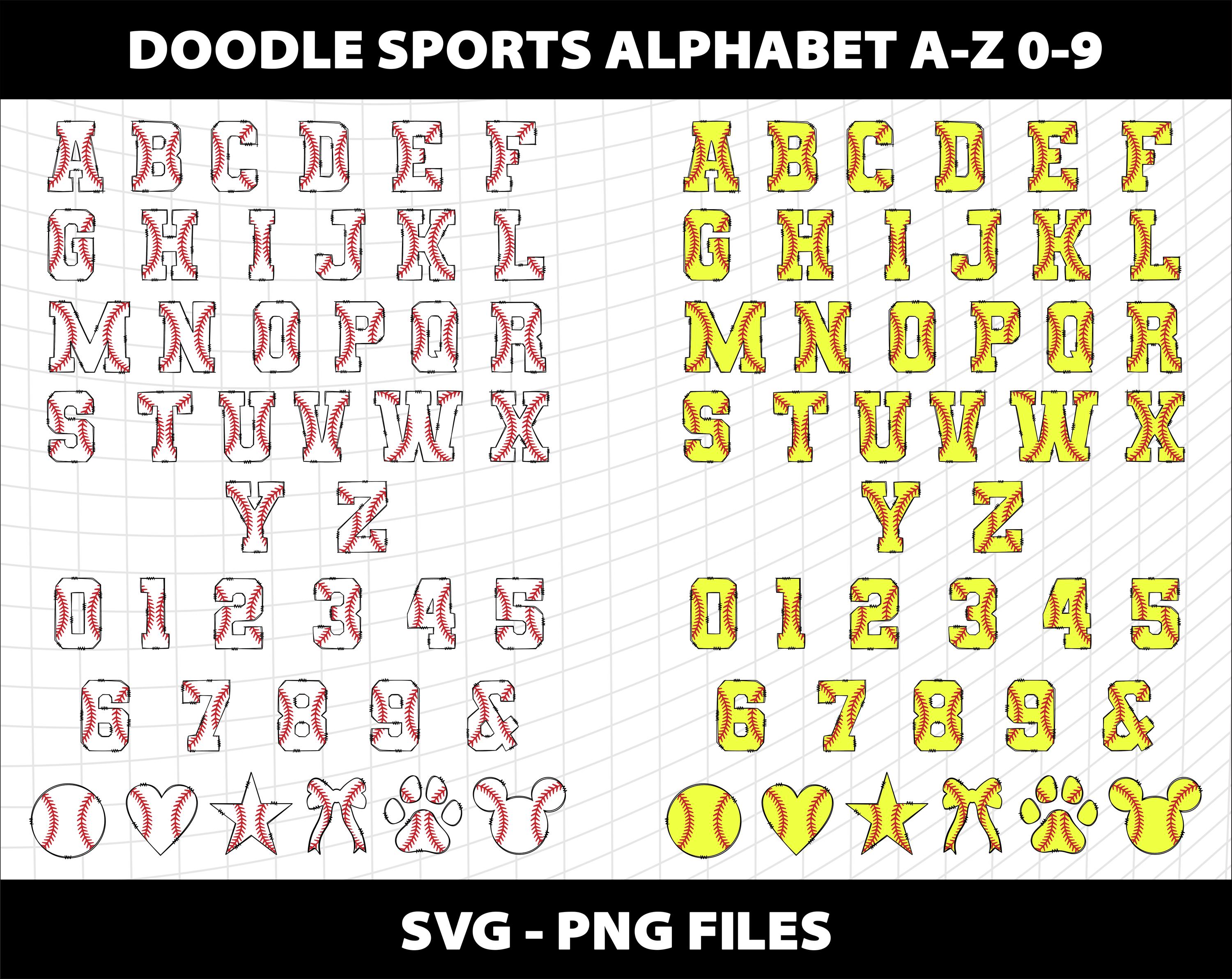 Sports Doodle Alphabet Varsity Letters Cliparts SVG PNG Bundle Template ...