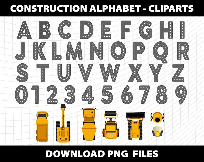 Construction Alphabet Letters: SVG PNG Cliparts, Nursery Template ...