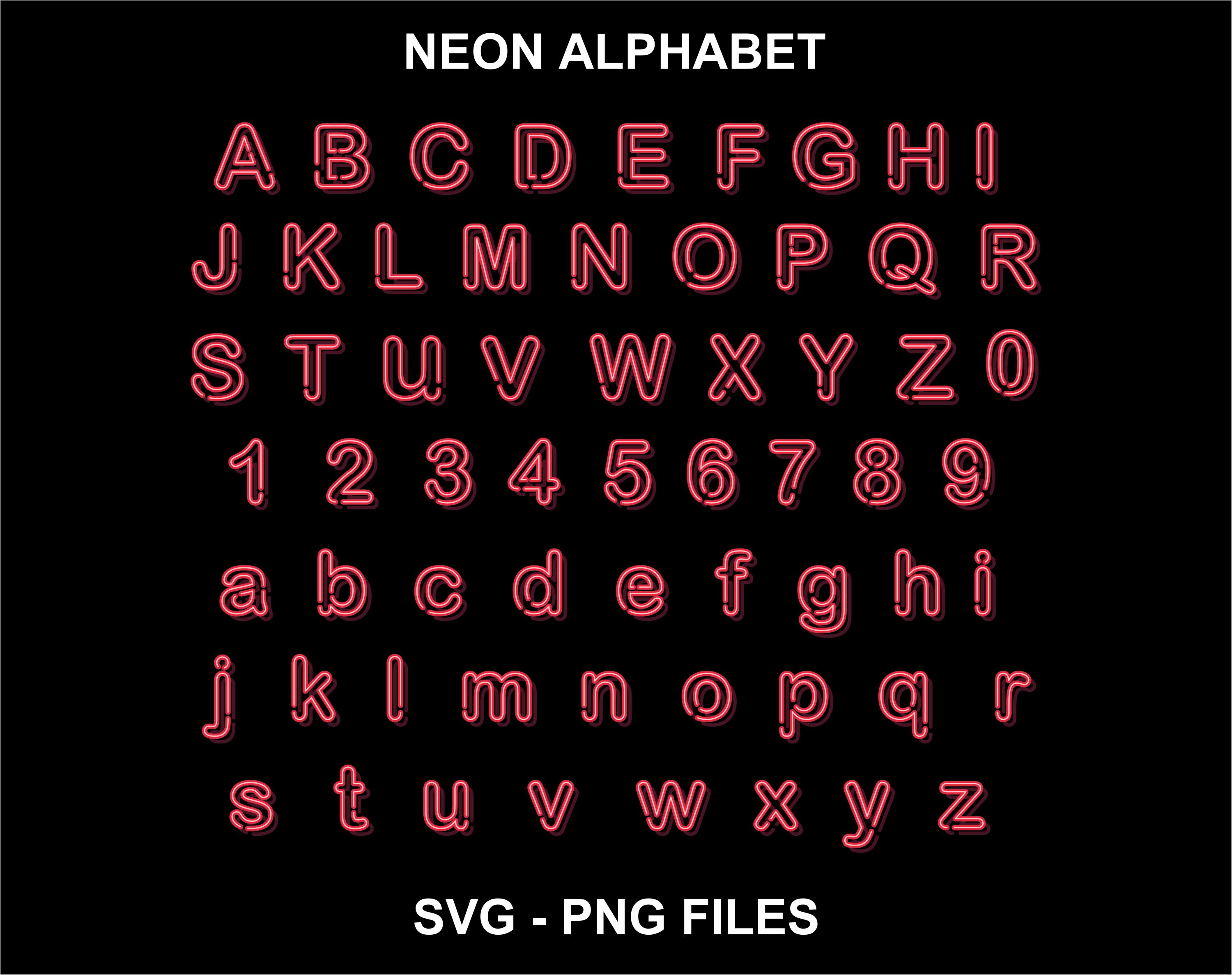 Neon Font Alphabet Letters Svg Png Bundle Template Download Digital ...