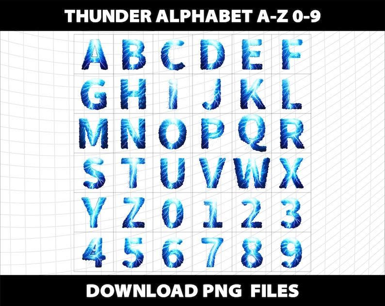 Watercolor Thunder Lightning Alphabet Clipart Bundle: PNG Font (digital ...