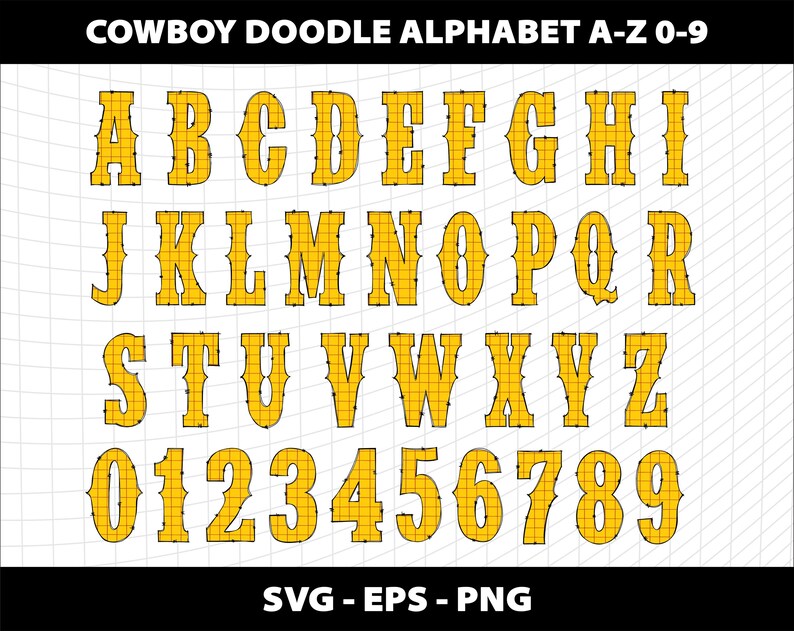 Cowboy Doodle Alphabet Letters Cliparts Bundle PNG Font Sublimation DTF ...