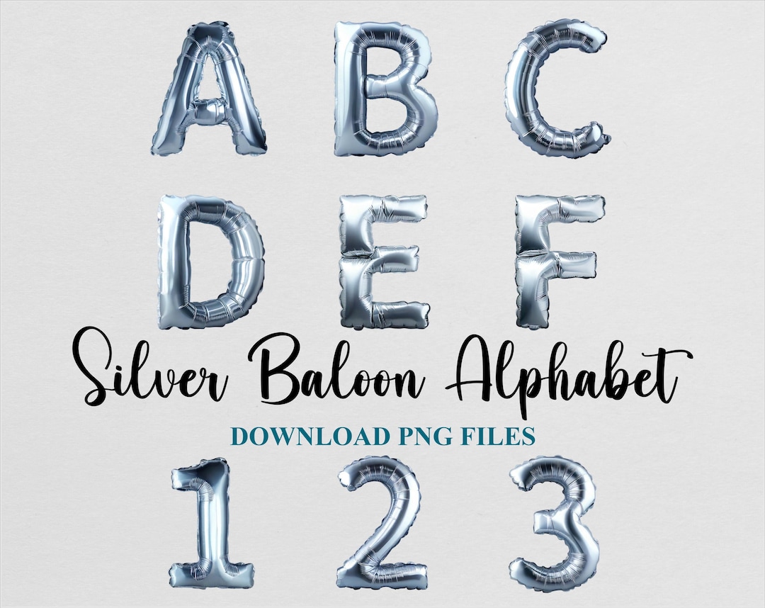 Watercolor Silver Balloon Alphabet Clipart Bundle: PNG Font (digital ...