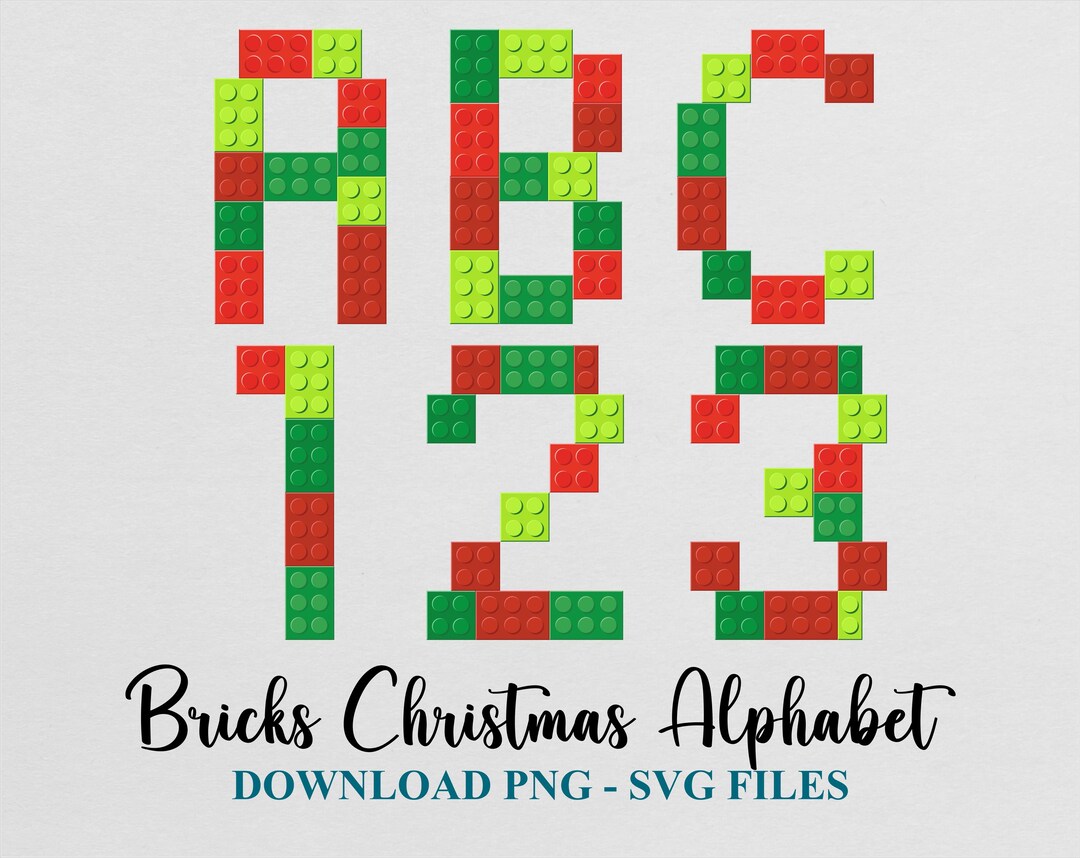 Christmas Bricks Alphabet Clipart Bundle: SVG, PNG, Font (digital ...