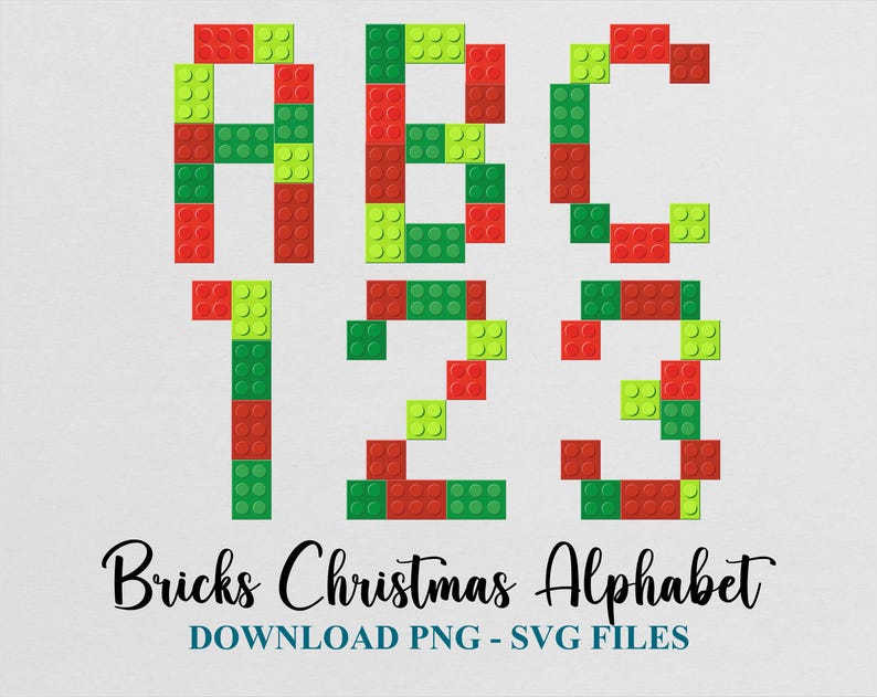 Christmas Bricks Alphabet Clipart Bundle: SVG, PNG, Font (digital ...