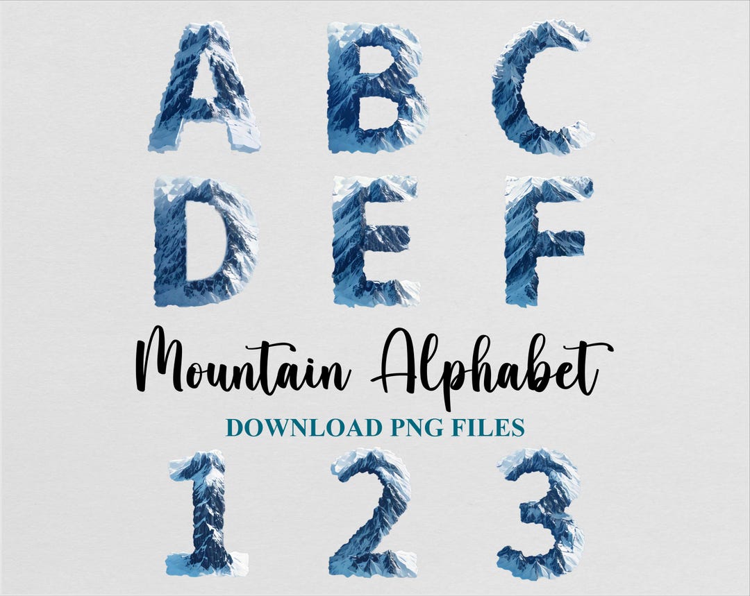 Snowy Mountain Alphabet Watercolor Clipart Bundle: PNG Font (digital ...