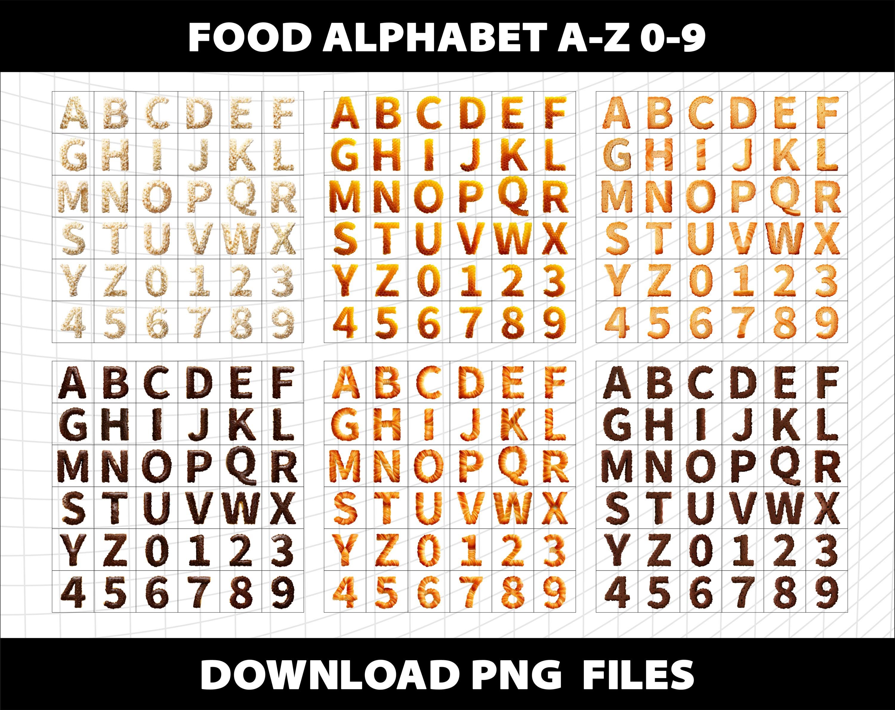 3d Food Alphabet Letters Clipart Bundle PNG Font Hamburger Pizza Cheese ...
