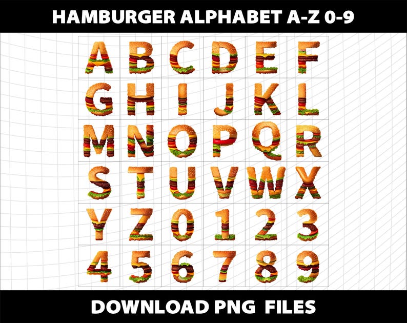 Hamburger Alphabet Clipart Bundle: PNG, SVG Fonts (digital Download ...