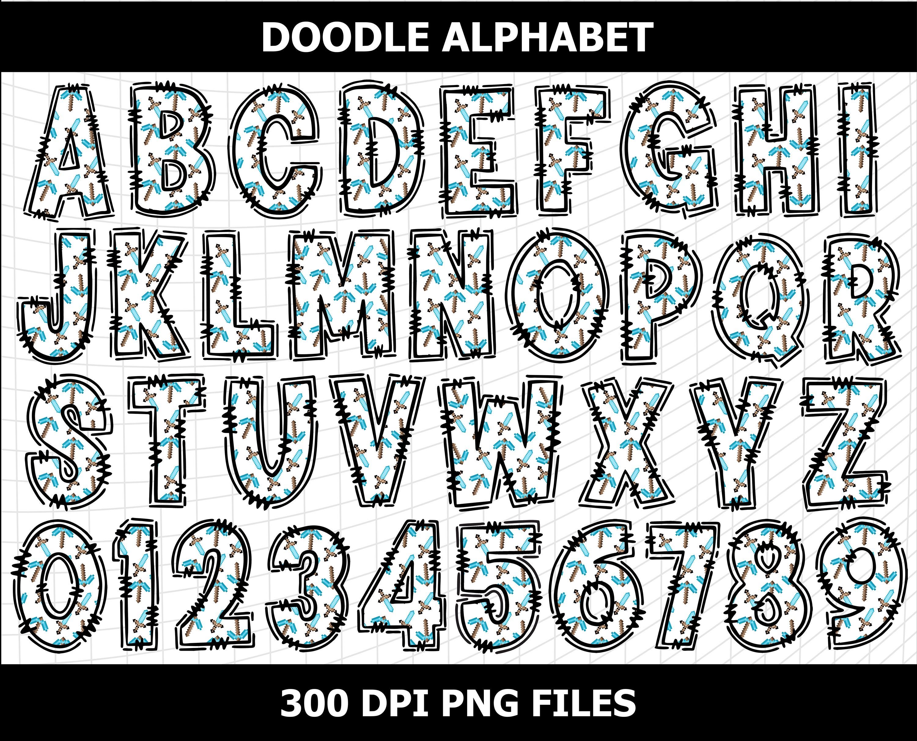 Gamer Doodle Alphabet Letters & Cliparts Bundle PNG Font, Sublimation ...