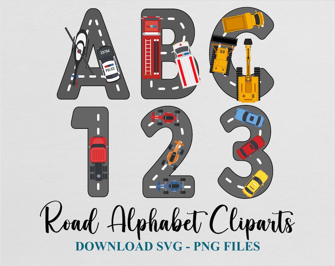 Construction Vehicle Alphabet: Road Font, Letters & Numbers (digital ...