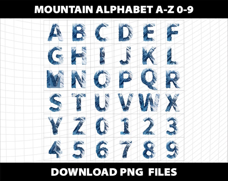 Snowy Mountain Alphabet Watercolor Clipart Bundle: PNG Font (digital ...
