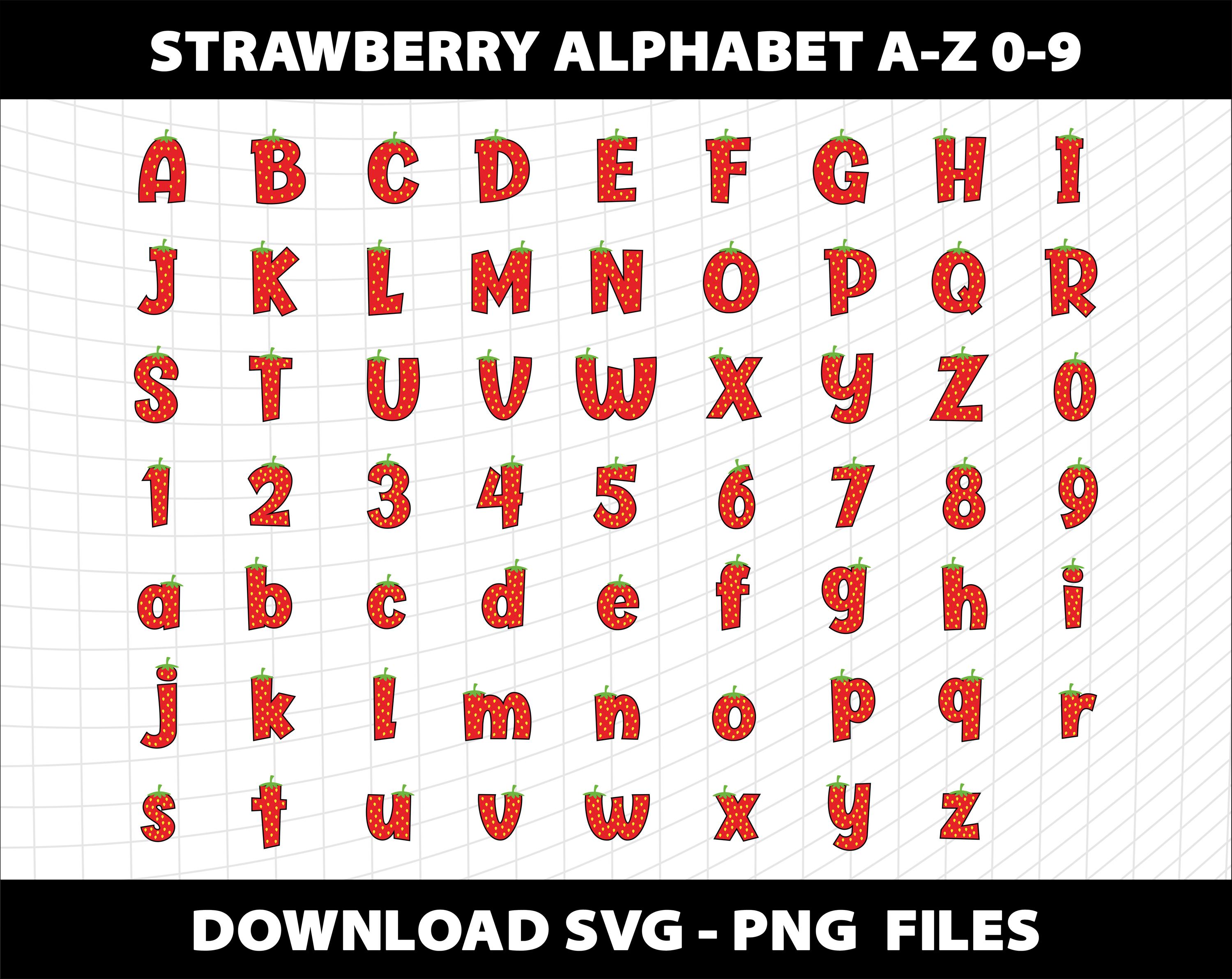 Strawberry Alphabet Clipart Bundle: SVG, PNG, Font (digital Download ...