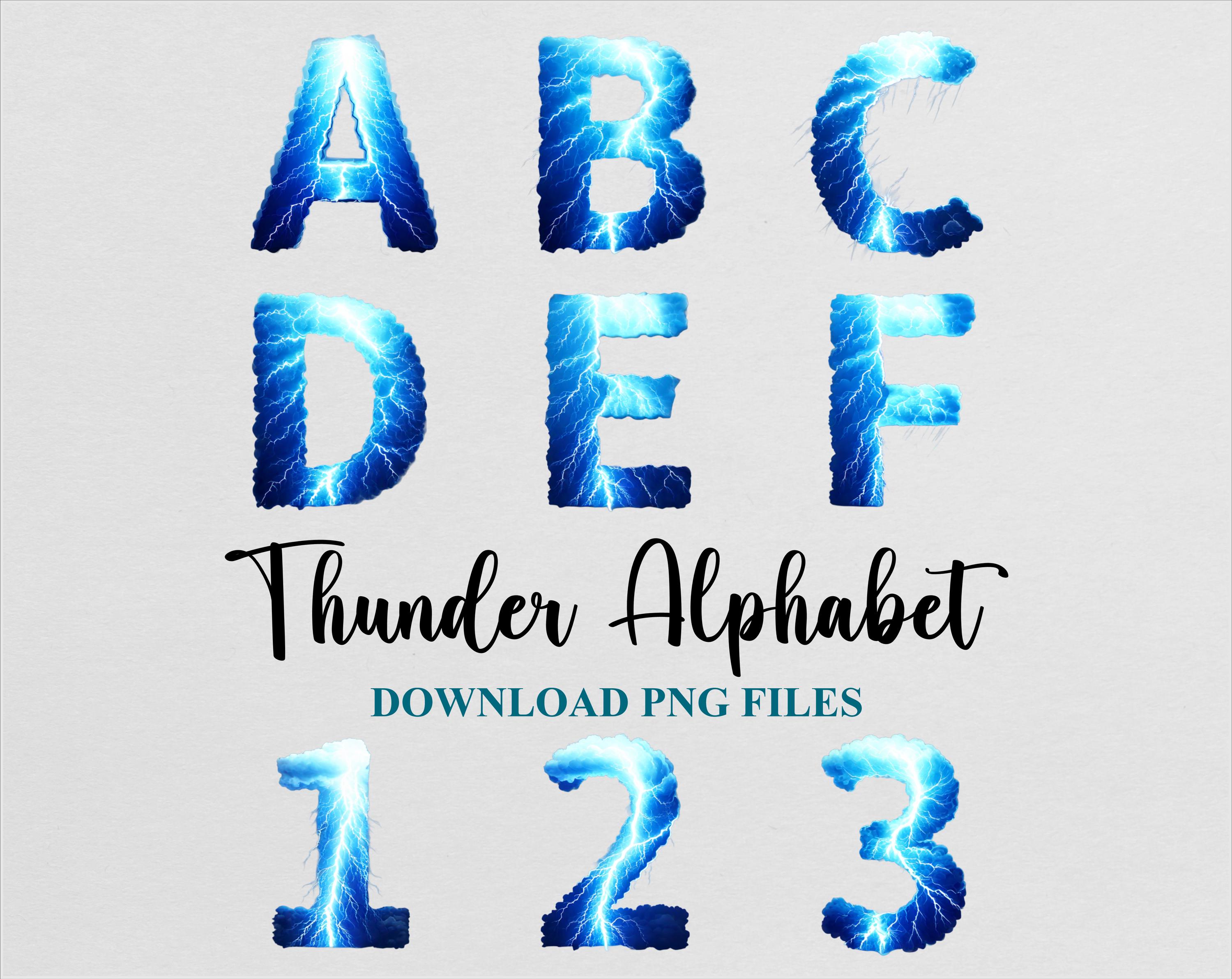 Watercolor Thunder Lightning Alphabet Clipart Bundle: PNG Font (digital ...