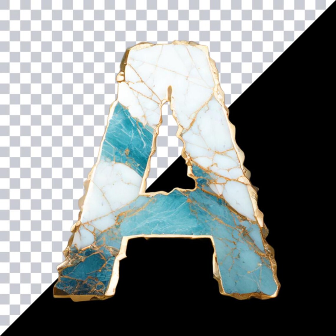 Blue Gold Marble Alphabet Letters: Watercolor PNG Clipart Font (digital ...