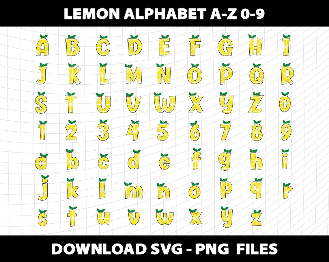 Lemon Alphabet Clipart Bundle: SVG PNG Font, Printable Design (digital ...