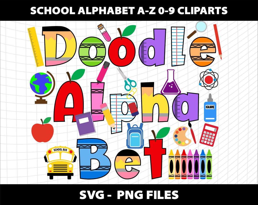 Doodle Alphabet Clipart Bundle: Back to School SVG PNG Template ...