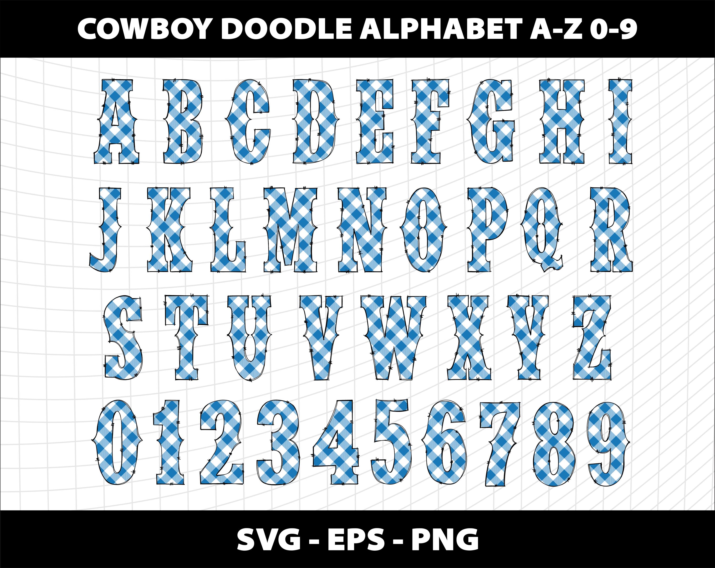 Cowboy Doodle Alphabet Letters Cliparts Bundle PNG Font Sublimation DTF ...