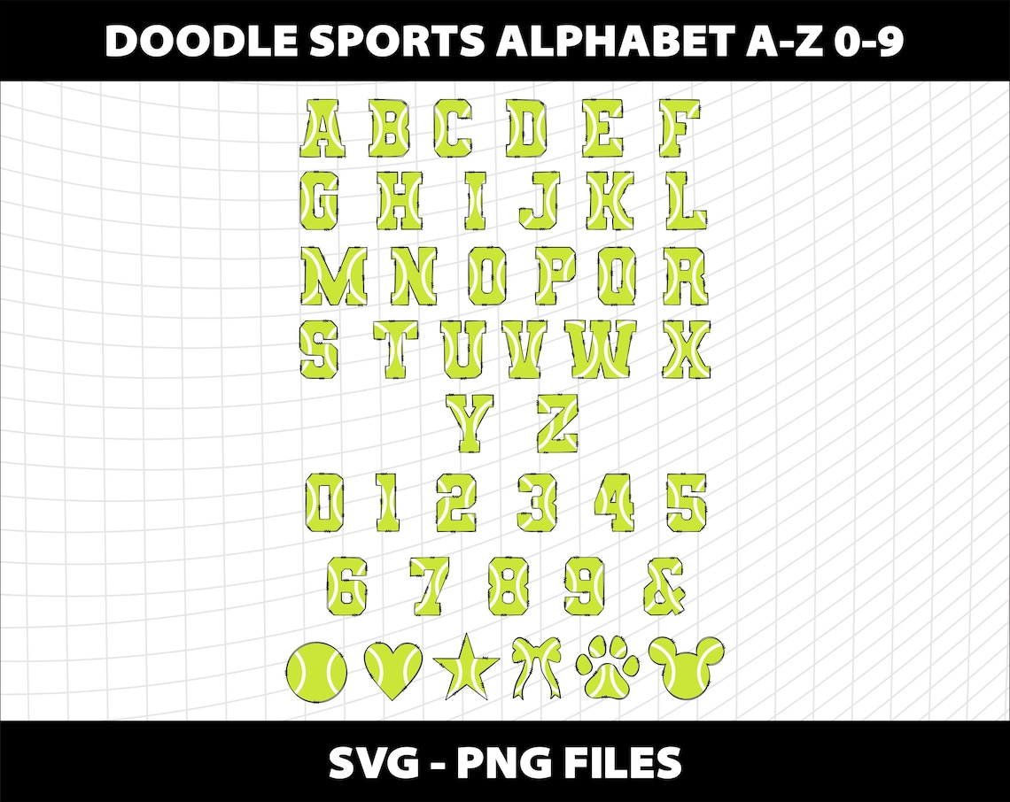 Sports Doodle Alphabet Varsity Letters Cliparts SVG PNG Bundle Template ...