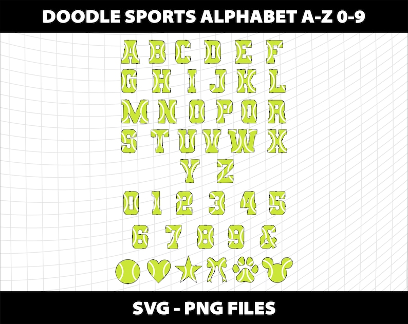 Sports Doodle Alphabet Varsity Letters Cliparts SVG PNG Bundle Template ...