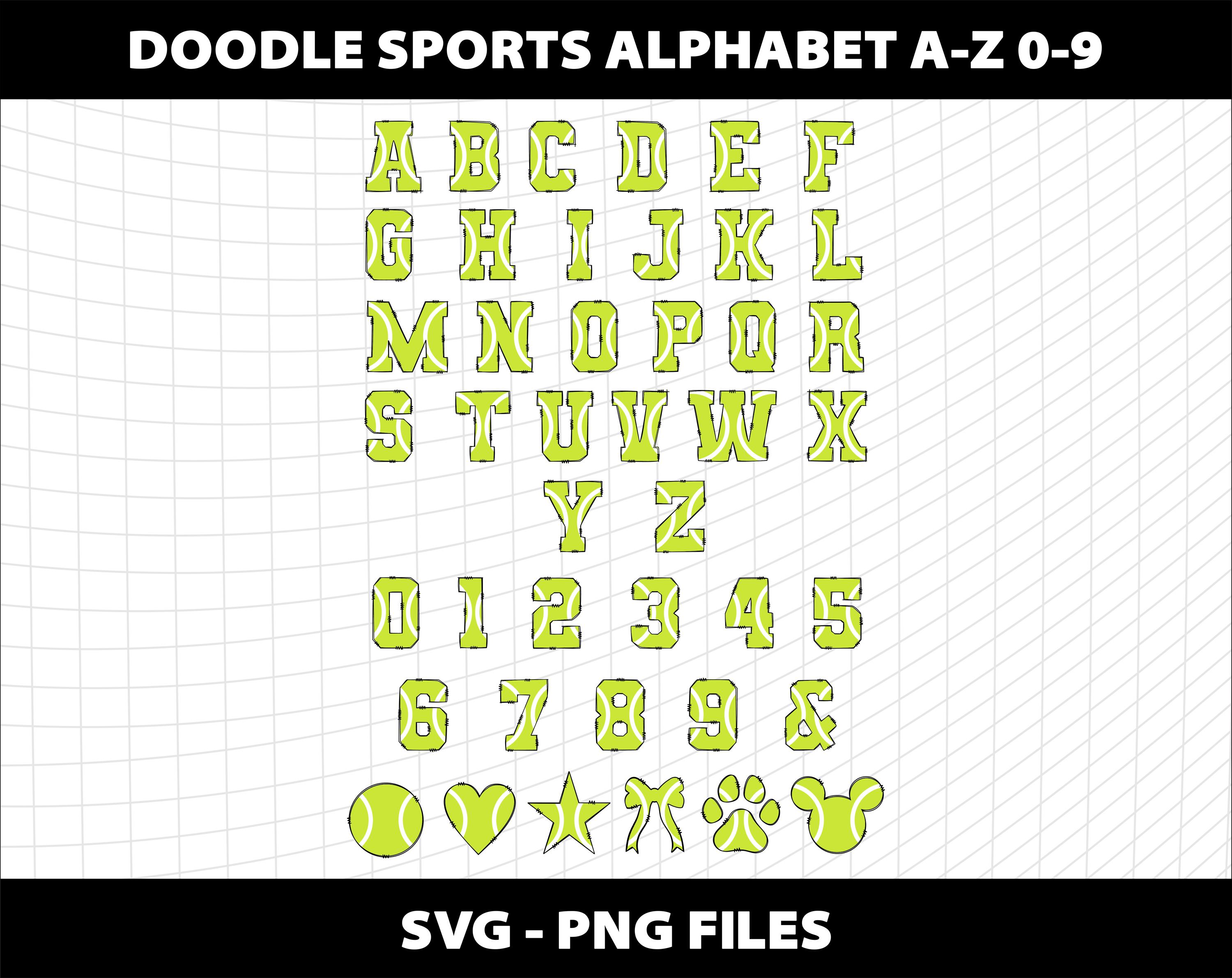 Sports Doodle Alphabet Varsity Letters Cliparts SVG PNG Bundle Template ...